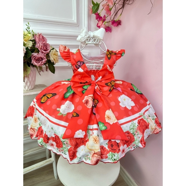 Vestido Infantil Vermelho Jardim das Borboletas Pérolas Natal - Jessica ...